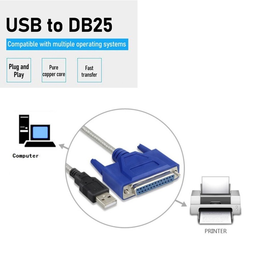 สายแปลง USB to Printer DB25 25-Pin Parallel Port Cable Adapter ( 150cm ...