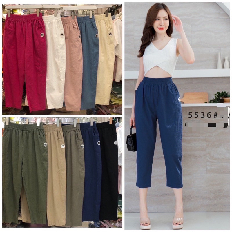 กางเกง ผ้าลินินผสมฝ้าย ปั้ม m #5536 กางเกง 8 ส่วน | Shopee Thailand