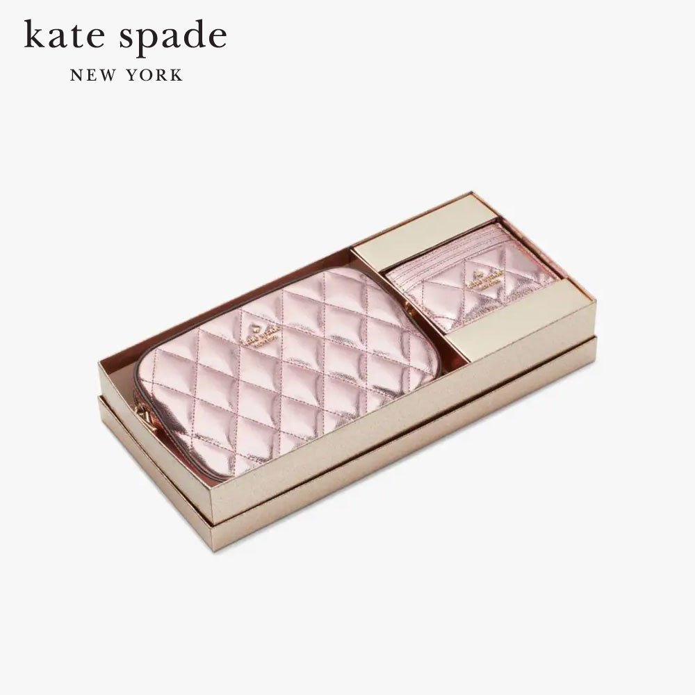 KATE SPADE NEW YORK GLIMMER METALLIC LEATHER BOXED CROSSBODY CARD CASE ...
