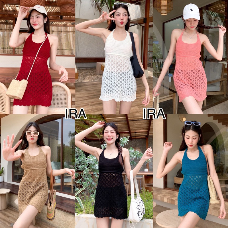 BY IRA SANDY mini dress🔥พร้อมส่ง🔥 มินิเดรสไหมพรม ผ้าถัก ตาข่ายผูกโบว์ ...