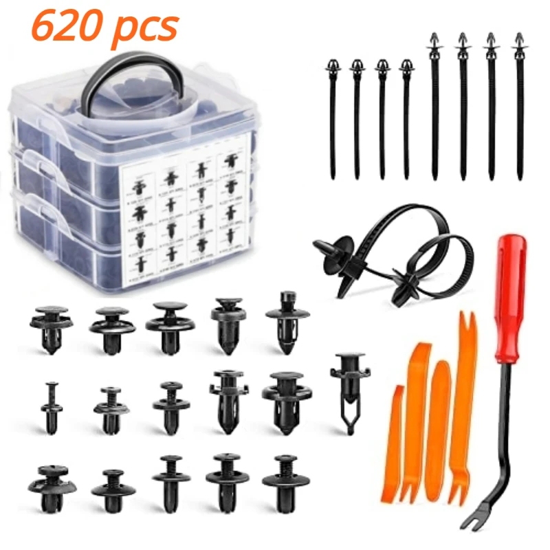 100/620pcs หมุดกิ๊บล็อค หมุดกิ๊บล็อคกันชน ชิ้นรถยนต์ คลิปผสมรถ หมุด ...