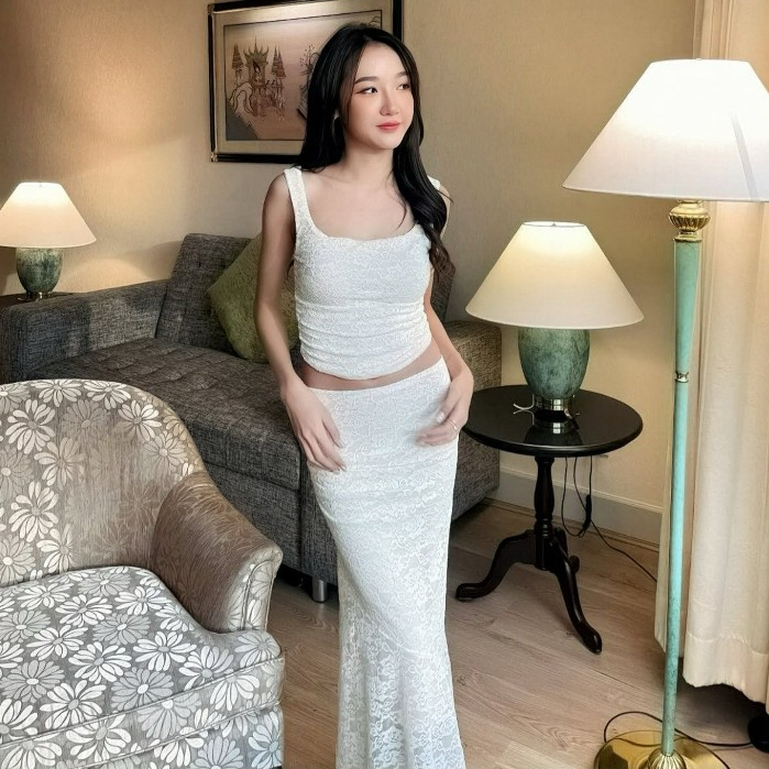 Sweetie Set Dress เซ็ตเดรสลูกไม้ มาแบบคิ้วท์ๆดูมีอะไรฟีลสไตล์สายฝ. โทน ...