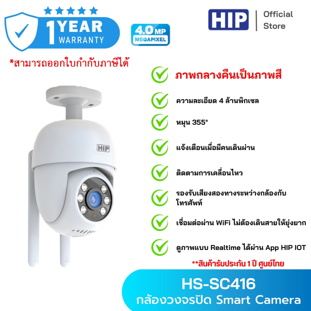 [ของแท้ประกัน 1 ปี] HIP กล้องวงจปิด รุ่น HS-SC416 Smart Camera รองรับ MicroSD และ Wi-Fi | Shopee ...