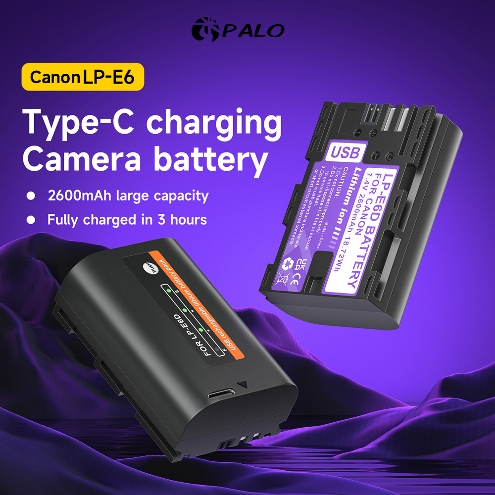 Palo แบตเตอรี่กล้อง LP-E6 LP-E6N แบตเตอรี่ USB Type-C ชาร์จสำหรับ Canon ...