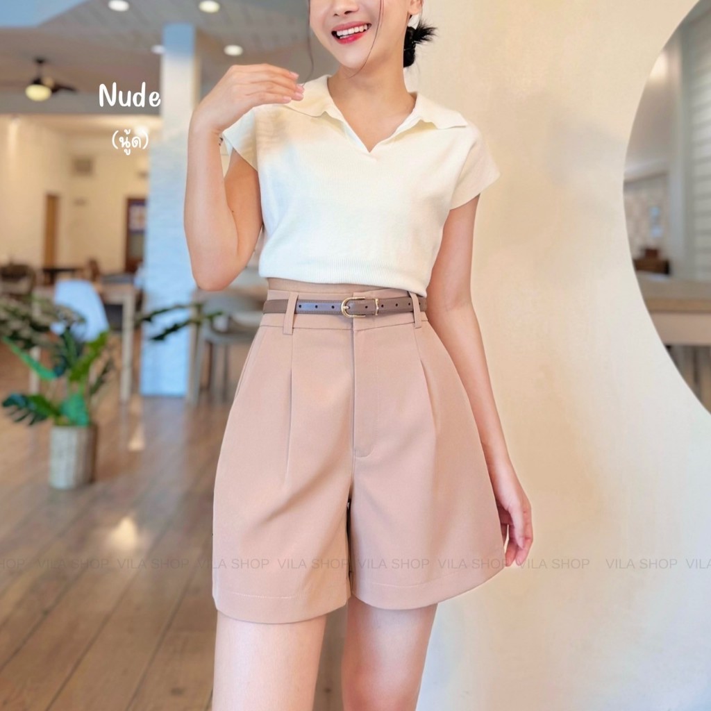 Vi03 กางเกงขาสั้นพรางหุ่น ซิปหน้า ตะขอหน้า งานตัด VILA | Shopee Thailand