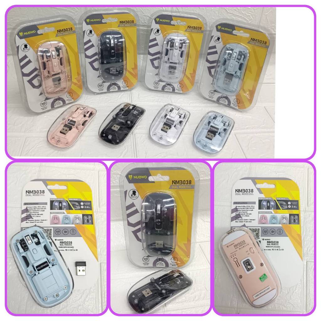 เม้าส์ไร้เสียง / ไร้สาย NUBWO NMB-038 /บลูทูธ 2.4Ghz / BT3.0 / BT5.0 / 800/1200/1600 Dpi ...