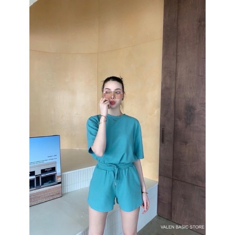 เช็ท วาเลน เสื้อ+กางเกง สีฟ้า Valen Basic Store | Shopee Thailand