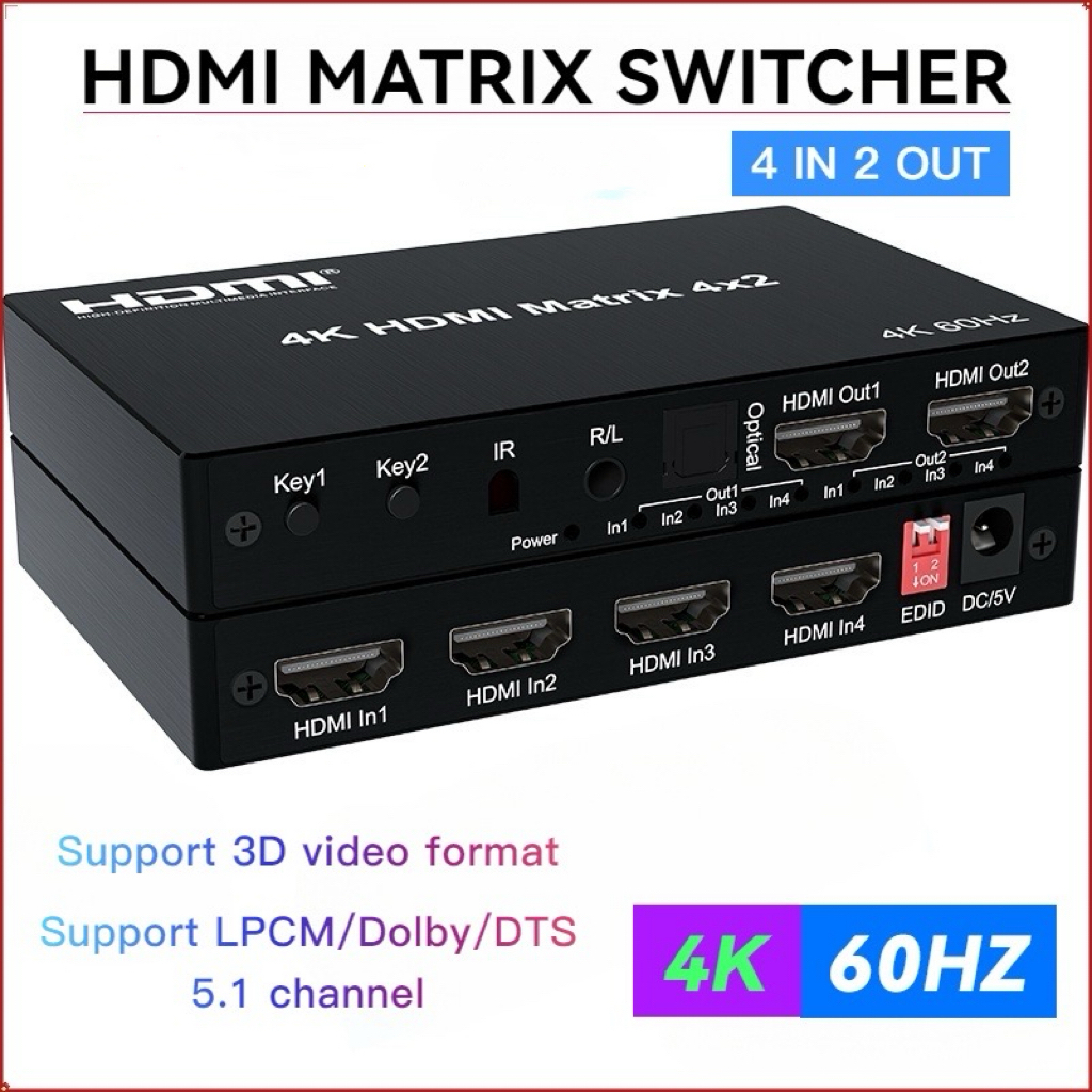HDMI Matrix 4x2 Switch HDMI Splitter with Audio Out,Remote HDMI 4X1 Quad Multi-VieWer With ...