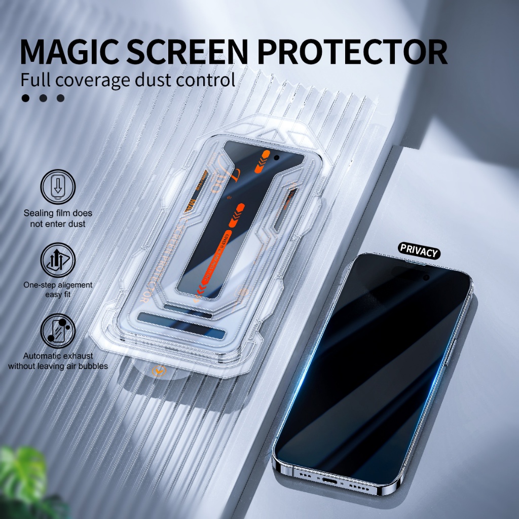 ฟิล์มกระจกกันส่อง Box Magic PrivacyสำหรับIPhone 11 12Pro 13 14Plus 15 15Promax พร้อมบล็อคช่วยติด ...