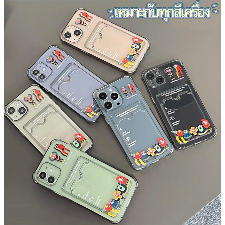 case เคสใสลาย มีช่องใส่บัตร for iPhone 11/12/13/14/15/Pro/max OPPO A5S ...