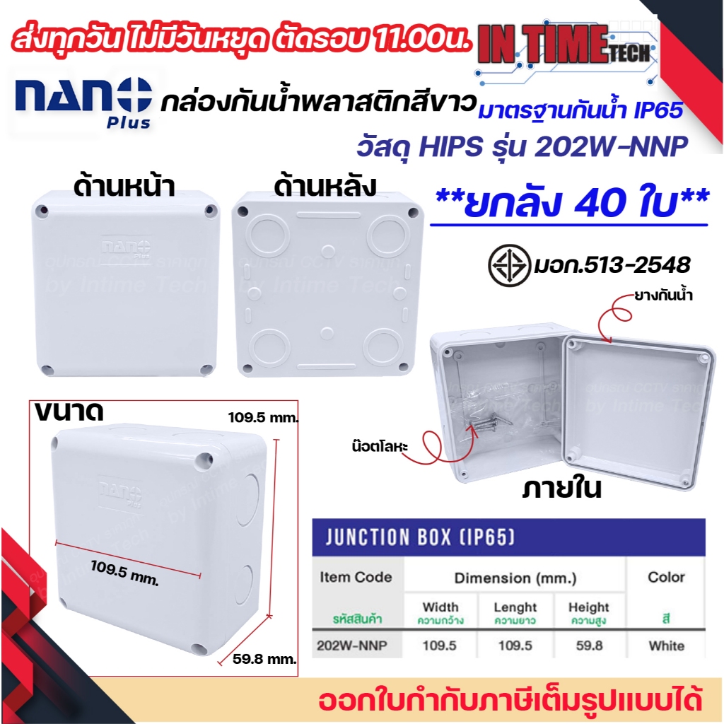 (40ชิ้น) NANO+ กล่องพักสาย บล็อคพักสาย Box กันน้ำ สีขาว 4x4 รุ่น 202W-NNP IP65 มอก.513-2548 ...