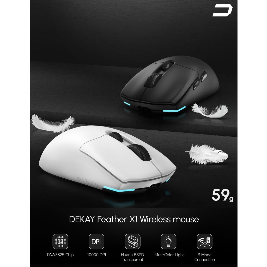 [โค้ดคุ้มลด 20%] DEKAY FEATHER X1 Wireless Gaming Mouse 3 Mode ...