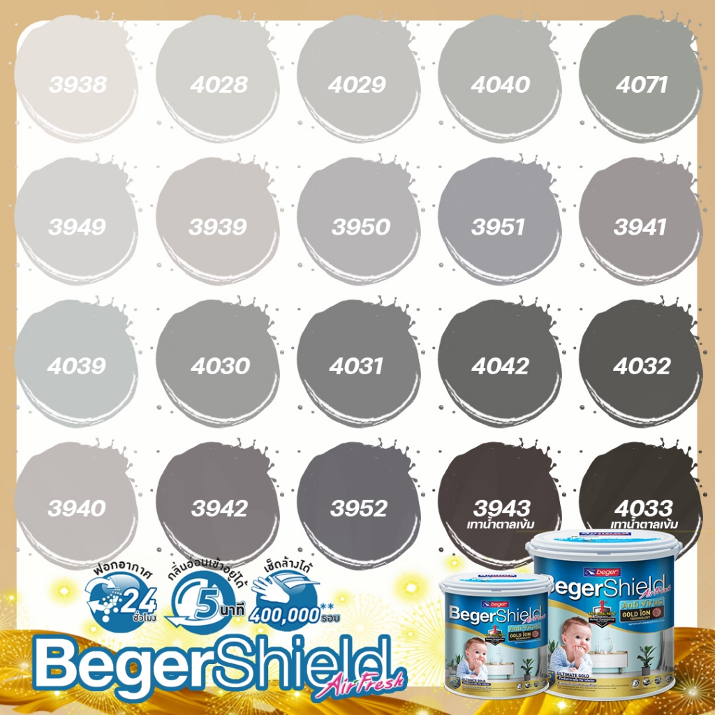 Beger Air Fresh Gold iON สีไร้กลิ่น ฟิล์มกึ่งเงา เนียน สีเทา ขนาด 3 ...