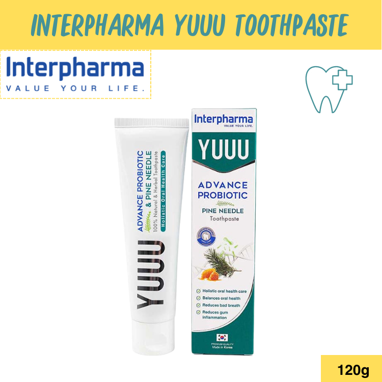 Interpharma YUUU toothpaste ยาสีฟัน [1หลอด] สูตรโปรไบโอติก และ น้ำมันสนเข็มเกาหลี ช่วยระงับกลิ่น ...