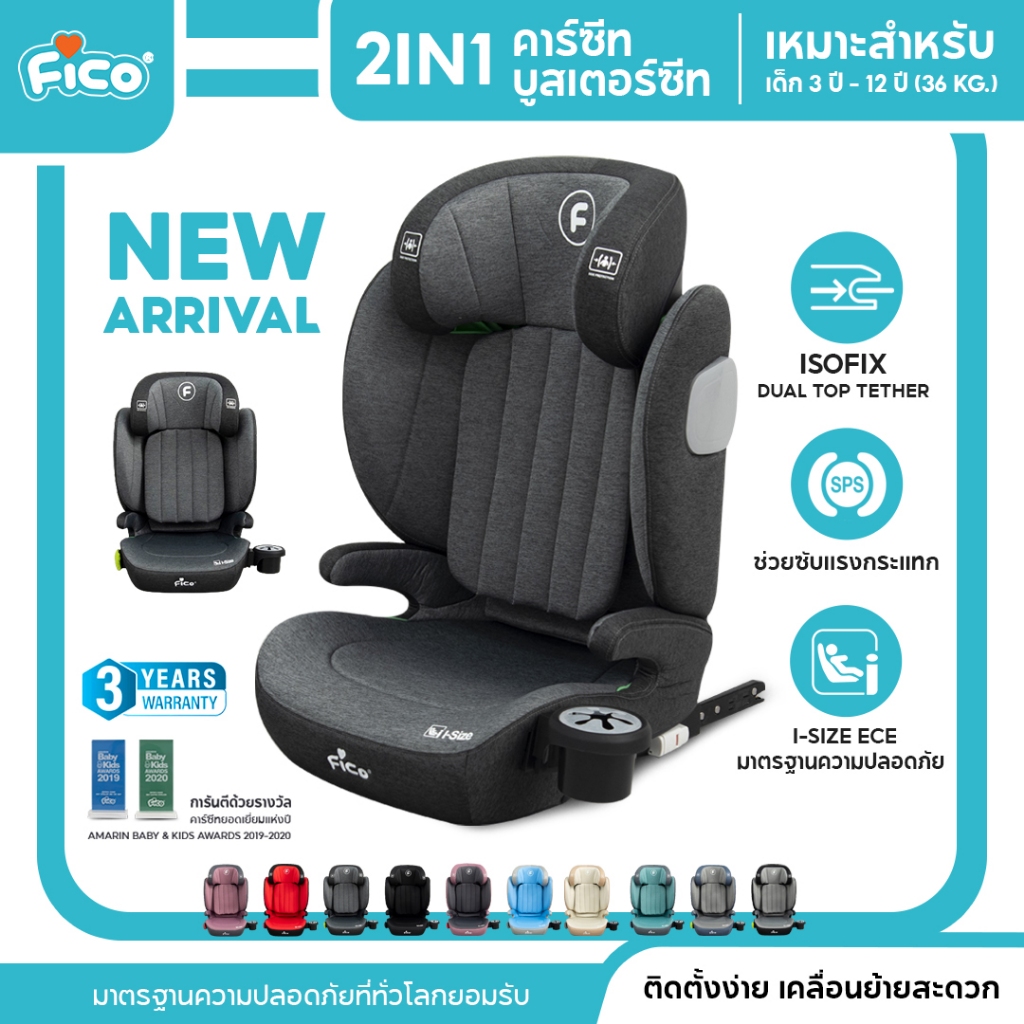ใหม่ล่าสุด Fico คาร์ซีทเด็กโต รับน้ำหนักได้ 36 กก. ผ้าเคทานิคพลัส ป้องกันไรฝุ่น รุ่น HB629 ...