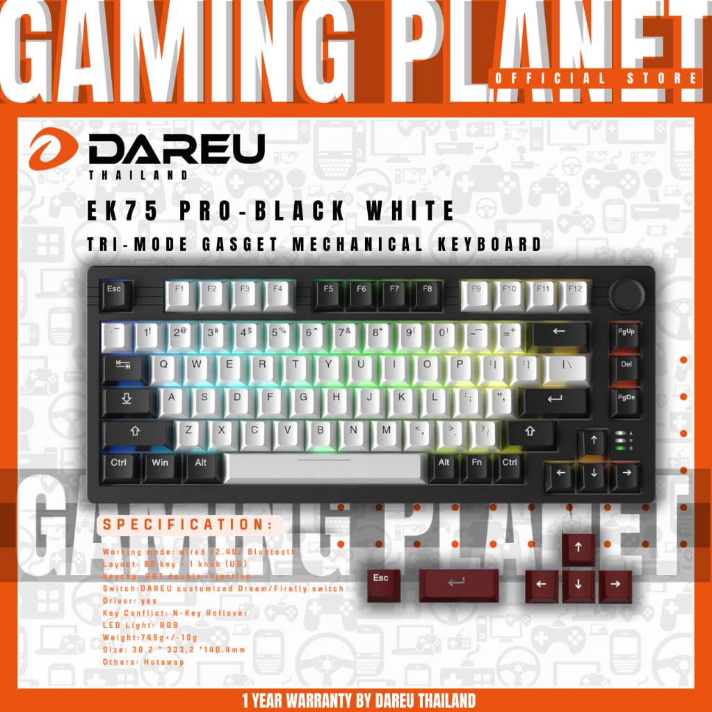 DAREU EK75 Pro คีย์บอร์ดไร้สาย 3 โหมด Gasket mount N-Key Rollover Anti ...