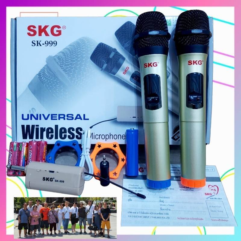 SKG ไมโครโฟน คู่ แบบมือถือ UHF ไร้สาย รุ่น SK-999 สีทอง , ไมค์ลอย ไมค์ลอยไร้สาย | Shopee Thailand