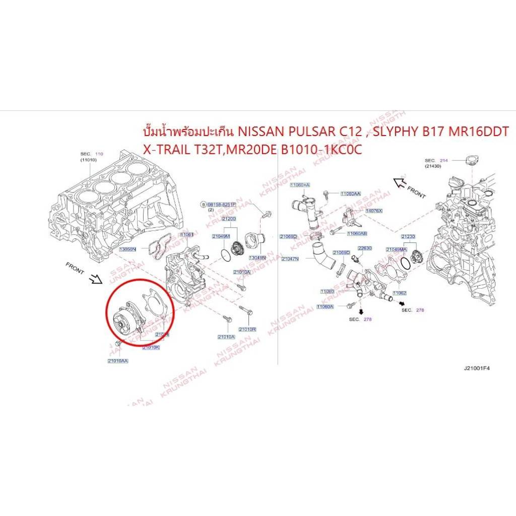 ปั๊มน้ำพร้อมปะเก็น NISSAN PULSAR C12 , SLYPHY B17 MR16DDT , X-TRAIL ...