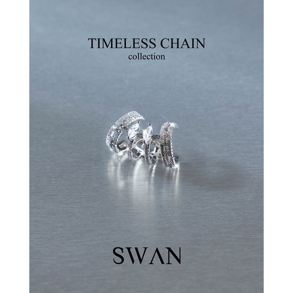 SWAN - Timeless Chain MQ Curve Cuff ต่างหูหนีบโซ่เงินแท้ ฝังเพชรคิวบิก ...