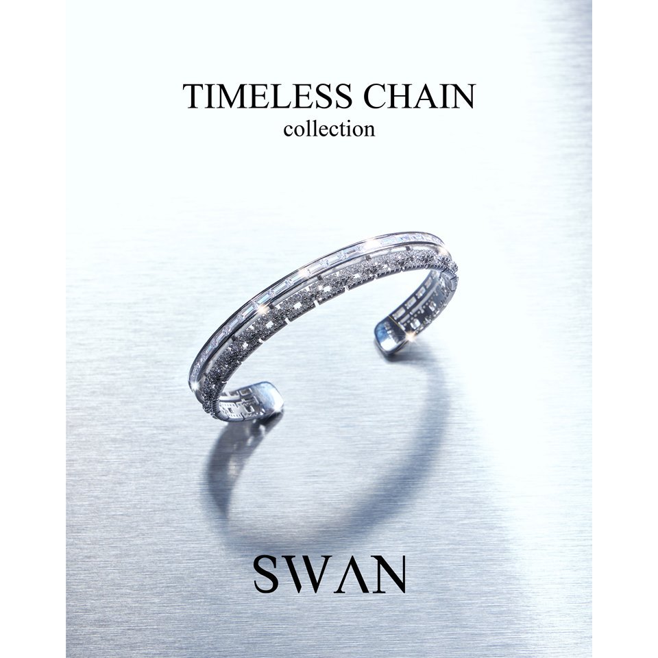 SWAN - Timeless Chain 2 Rows Bangle กำไลข้อมือโซ่เงินแท้ ฝังเพชรคิวบิก ...