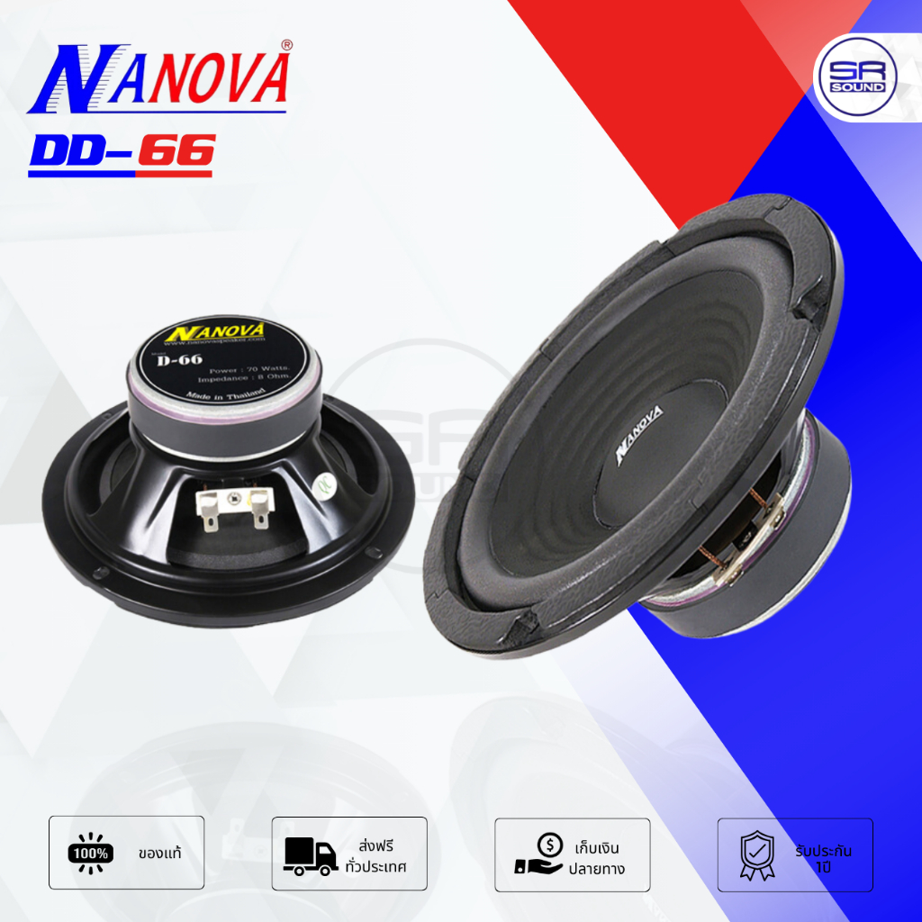 NANOVA D-66 ดอกลำโพง 6 นิ้ว 70watts 8ohm วอยคอยล์ 26 มม. ราคาต่อ 1 ดอก (สินค้าใหม่) NANOVA D66 D ...