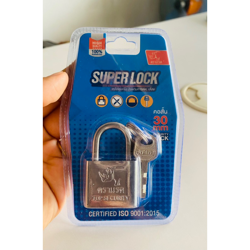 แม่กุญแจ เหล็ก Superlock สีเงิน คุณภาพอย่างดี ของแท้ 30 mm. ตราแรด คอสั้น | Shopee Thailand
