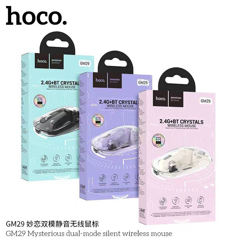 Hoco GM29 Dual Mode Silent Wireless Mouse Bluetooth Transparent Mouse ...