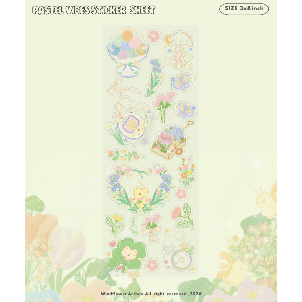 Pastel Vibes Siticker Sheet สติกเกอร์ใสรองขุ่น ลาย Pastel vibes ...