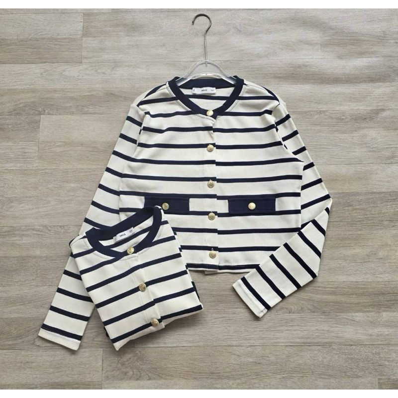 เสื้อแขนยาว Mango Striped Cardigan With Buttons สีกรมครีม | Shopee Thailand