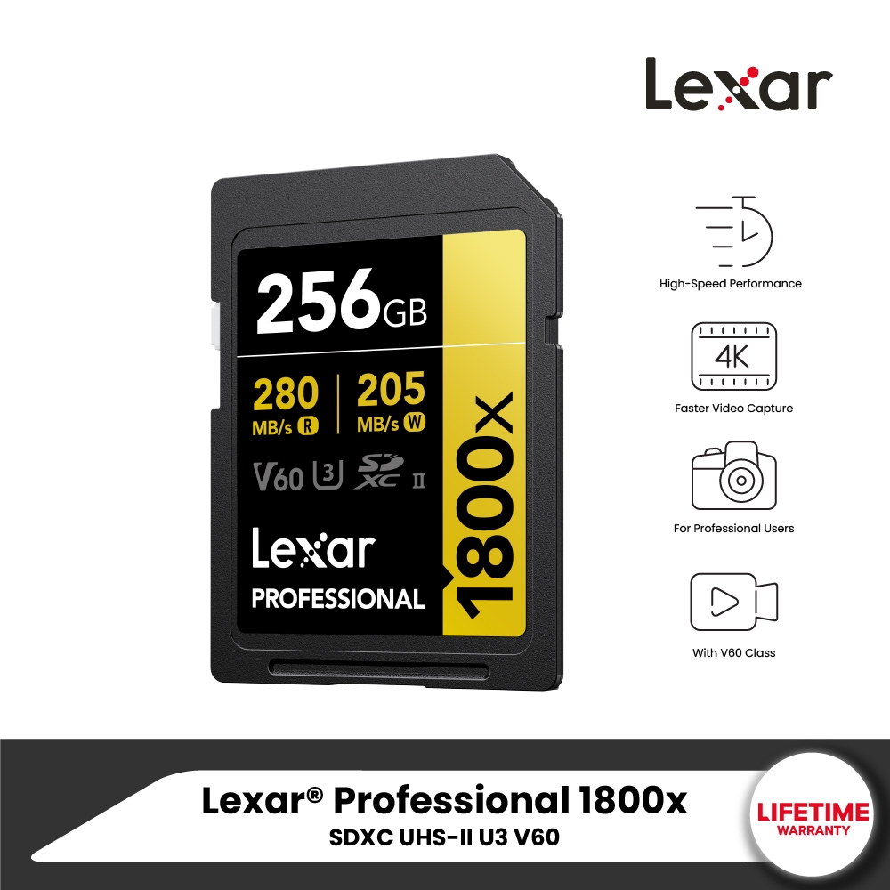 Lexar SD1800x 256GB UHS-II U3 V60 SD Card (เอสดีการ์ด) Full-HD 3D 4K ...
