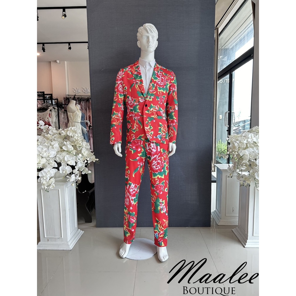 สอบถามทางช่องแชท เช่า ชุดสูทชาย สูทแฟนซีลายดอกไม้(MS-168) | Shopee Thailand