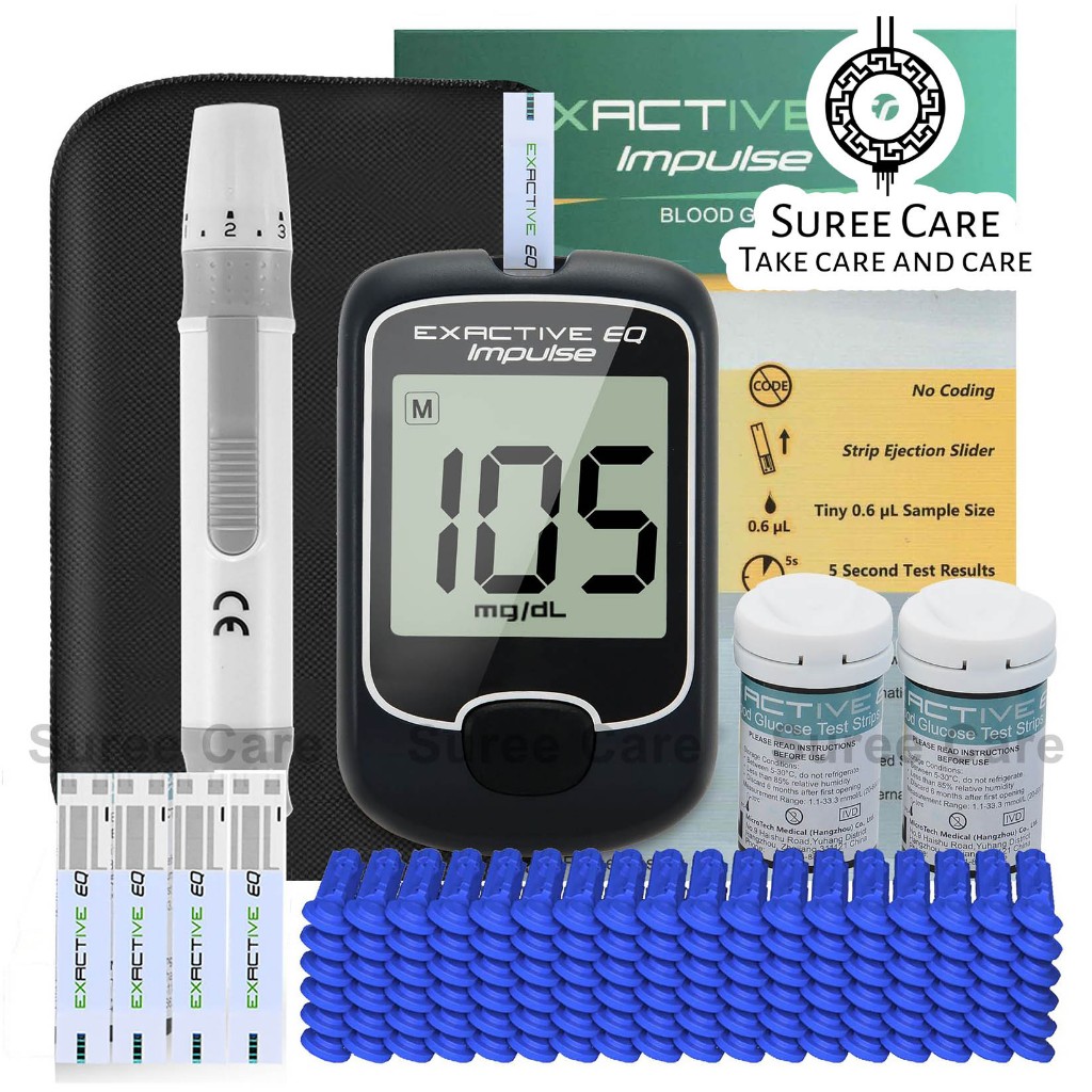 EXACTIVE EQ IMPUIVE เครื่องวัดระดับน้ำตาลในเลือด ตรวจน้ำตาล ตรวจเบาหวาน หน่วย mg/dl รับประกัน 5 ...
