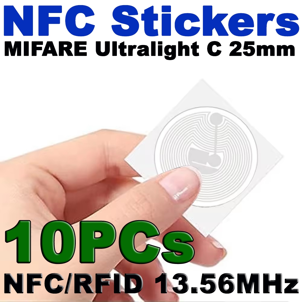 10PCs NFC Stickers MIFARE Ultralight C Round dia 25 mm บัตร NFC/RFID ...