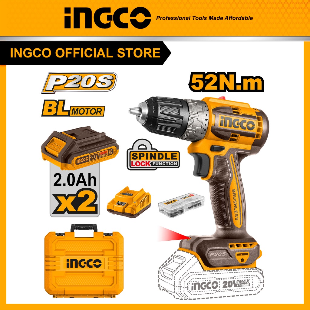 INGCO สว่านไร้สาย 20V 52 N.m. รวมแบตและที่ชาร์จ CDLI20453 | Shopee Thailand