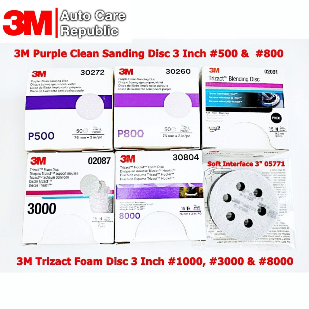 (x1 กล่อง) 3M Trizact Foam Disc 3" กระดาษทรายกลม ไตรแซ็ค 3 นิ้ว ( 1 ...