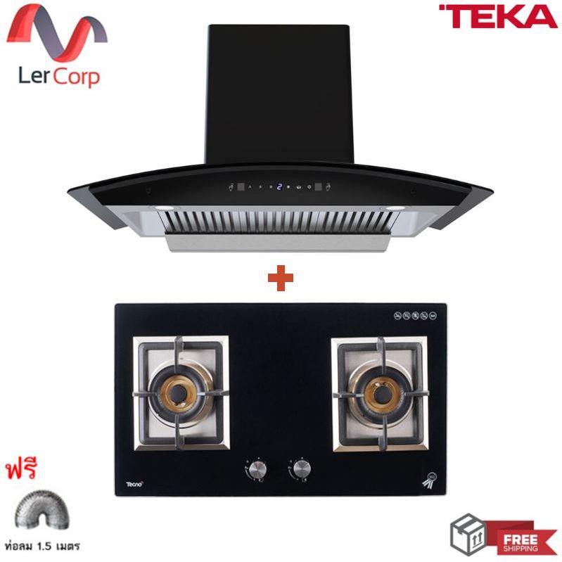 (Tecno) เครื่องดูดควันแบบกระโจม 90 ซม. TNS HD 90 MA/B + เตาแก๊ส 2 หัวเตา TNP HB 2079 GB ฟรีท่อลม ...