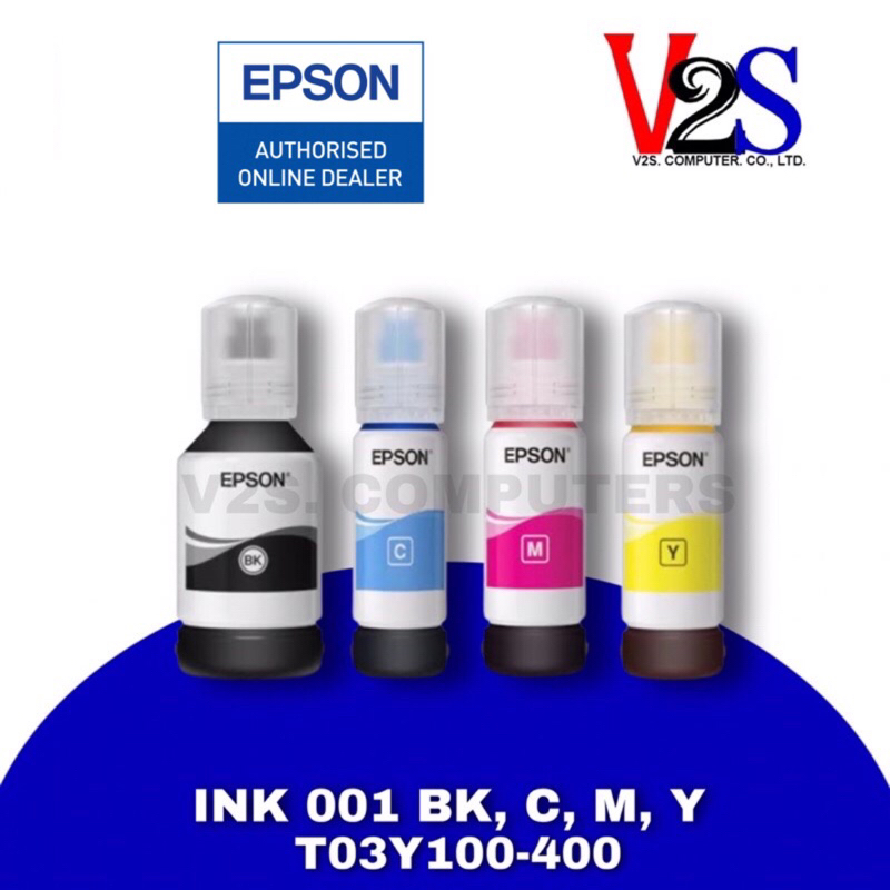 หมึกเติม Epson INK 001 SET 4 สี BK,C,M,Y (C13T03Y100-400) หมึกแท้100% ...