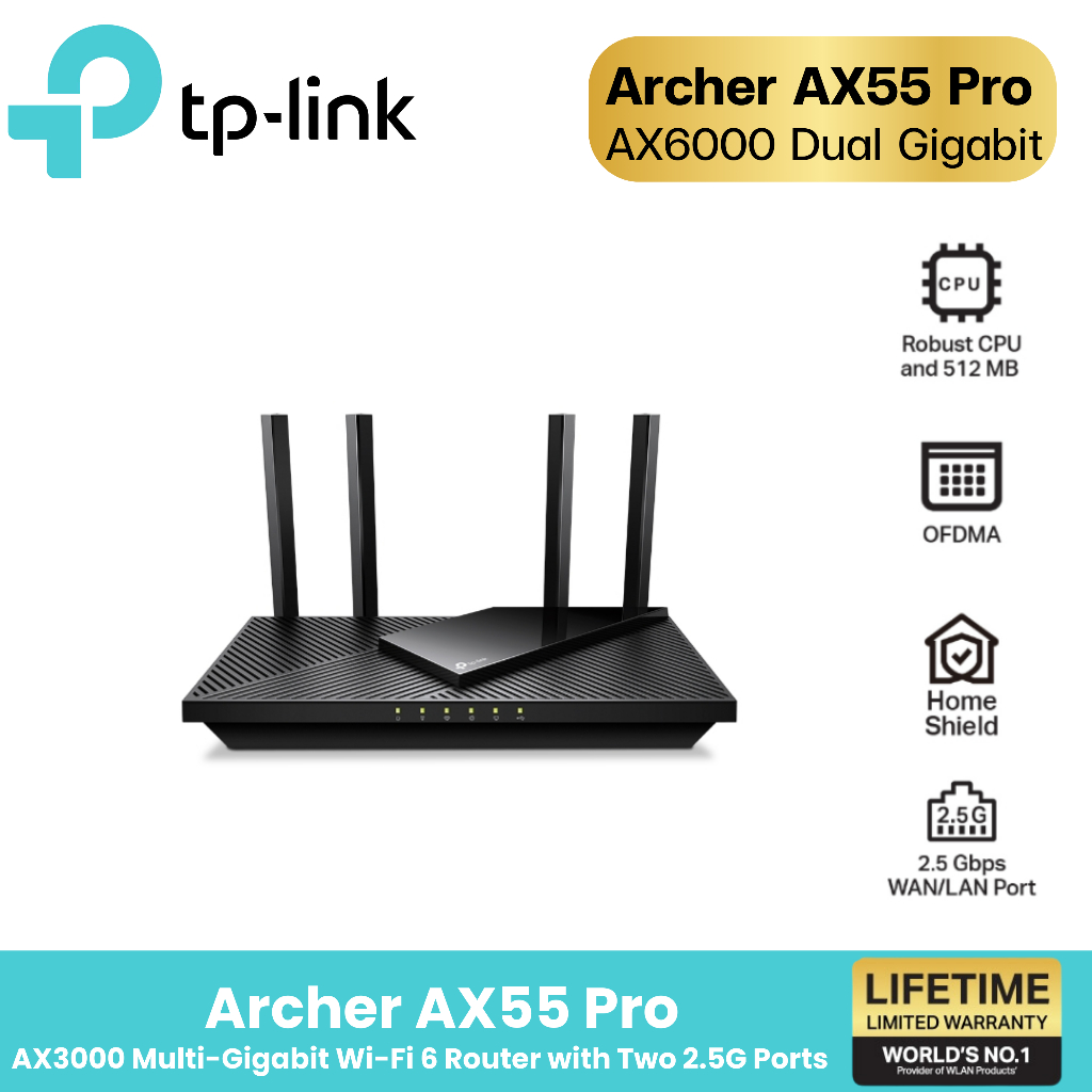 TPLINK ARCHER AX55 PRO AX3000 Multi-Gigabit Wi-Fi 6 Router with 2.5G Port | Shopee Thailand