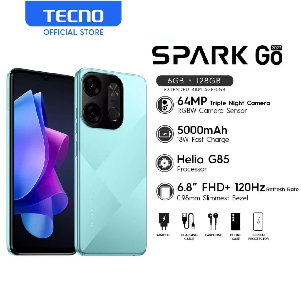 Tecno Spark Go ( 8GB RAM + 128GB ROM | 4GB RAM + 128GB ROM ) - Octa-Core - 16MP Clear Rear ...