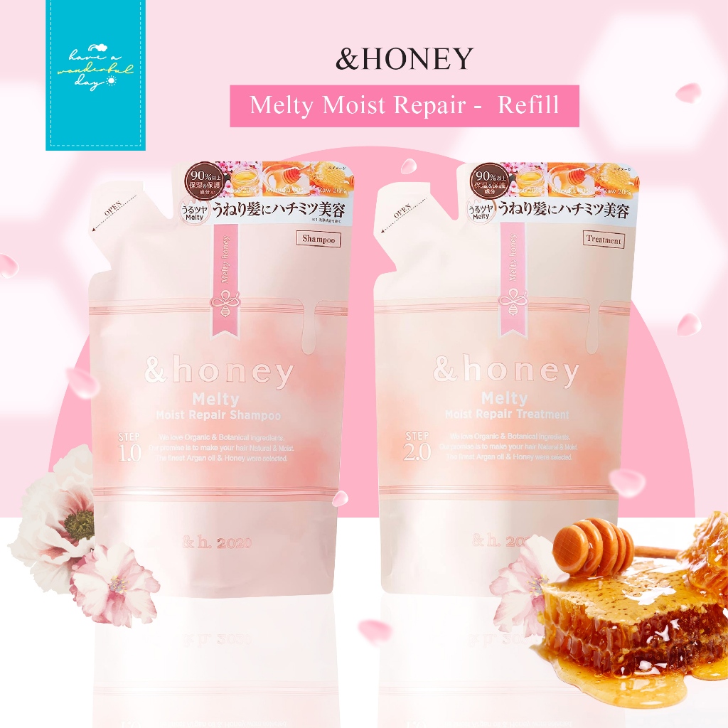 แท้ 💯% 🇯🇵 Refill &Honey Melty Moist Repair Shampoo 350g and Conditioner 350g กลิ่น Rose Honey ...