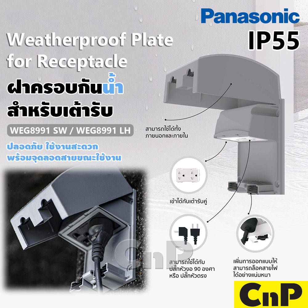 Panasonic ฝาครอบกันน้ำ สำหรับเต้ารับ พร้อมจุดลอดสาย IP55 พานาโซนิค รุ่น ...