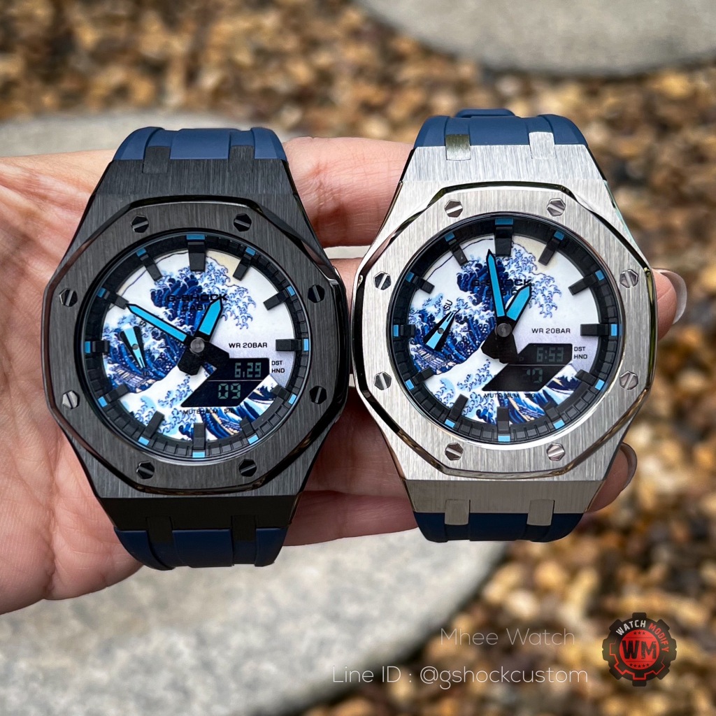 G-Shock AP Casioak Blue Japanese Wave Dial Metal Bezel Rubber Strap ...