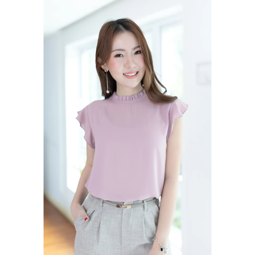 Narinari : MT2711 Ruff Collar Frill Sleeve Blouse เสื้อแขนกุดแต่งระบาย ...