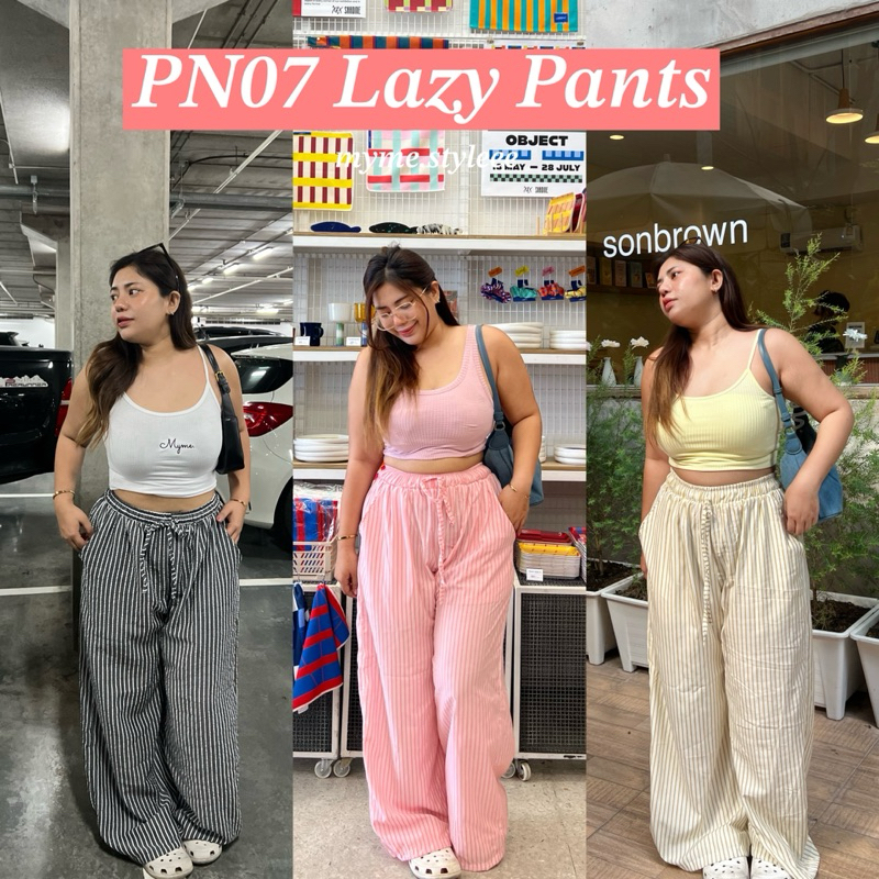 PN07 Lazy Pants - myme.styleee กางเกงลายทางสาวอวบ | Shopee Thailand