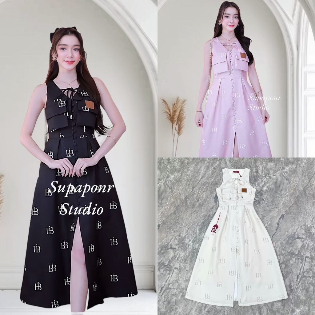 งานป้าย Bellita การันตีเสื้อผ้าคุณภาพ เดรสยาวสีครีม,ชมพู,ดำ,แดง กระดุมหน้า กระเป๋าใช้งานได้จริง ...