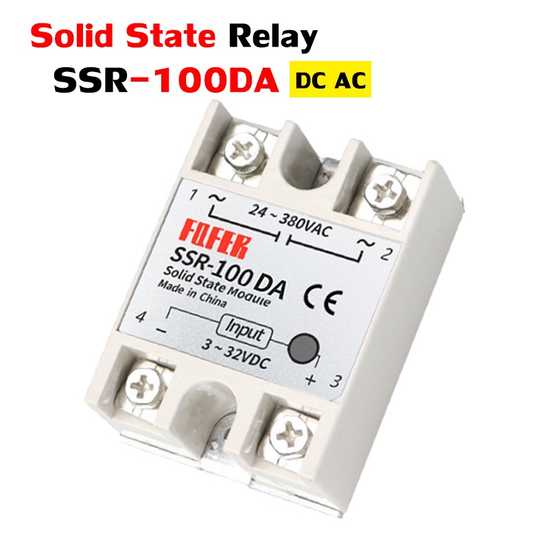 100DA Solid state relay SSR-100 DA โซลิตสเตตรีเลย์ Module Single Phase DC 3-32 โวลต์ AC 24 ...