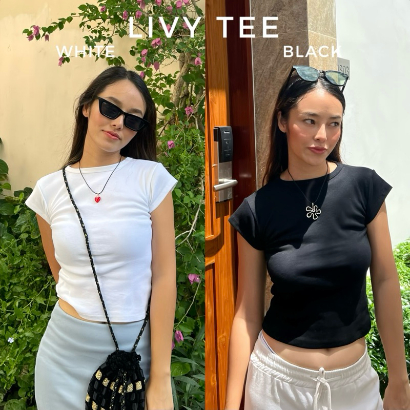 livy tee black | white | Shopee Thailand