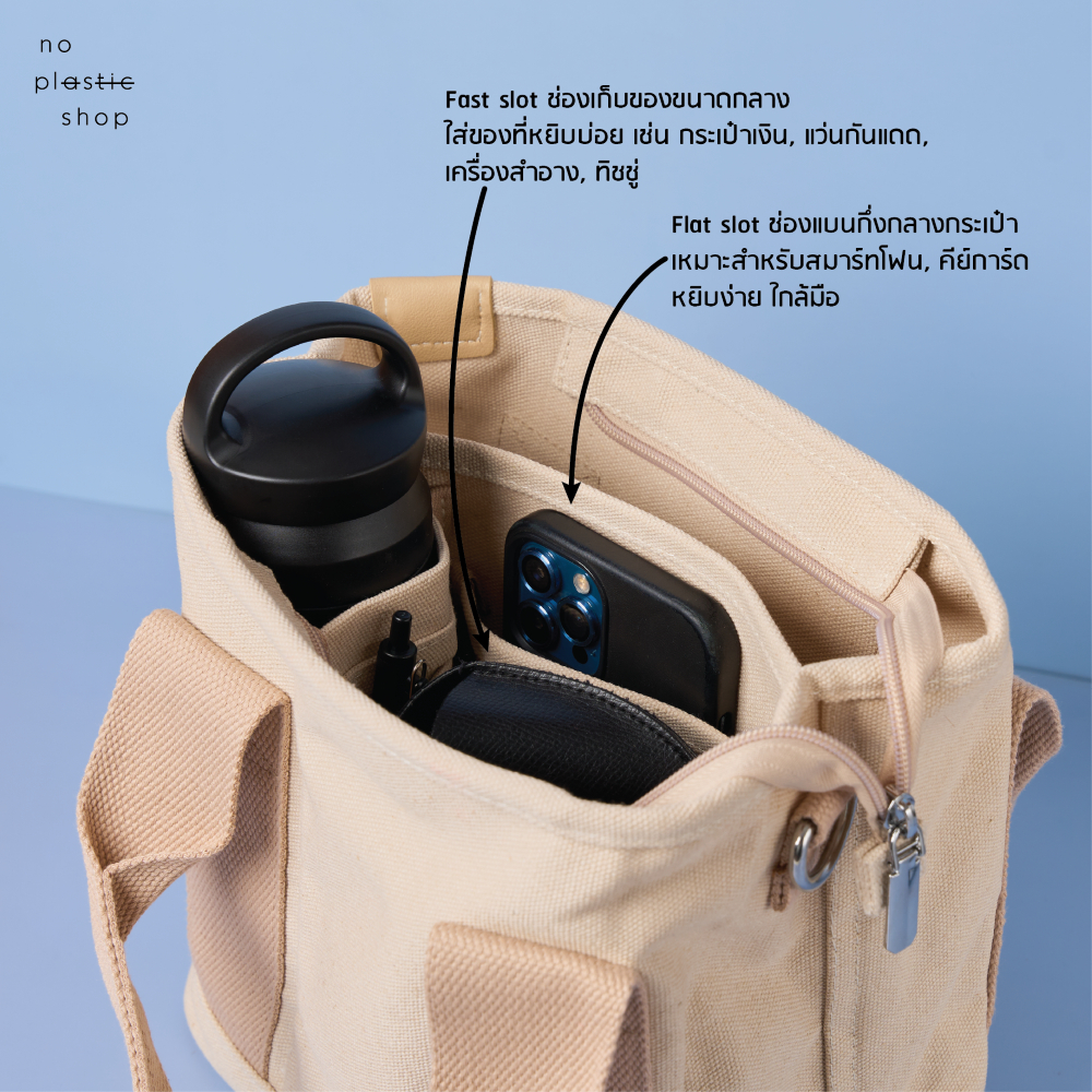 Noplastic Pouch bag with bottle slot กระเป๋าผ้าแคนวาส14 oz. เก็บของและ ...