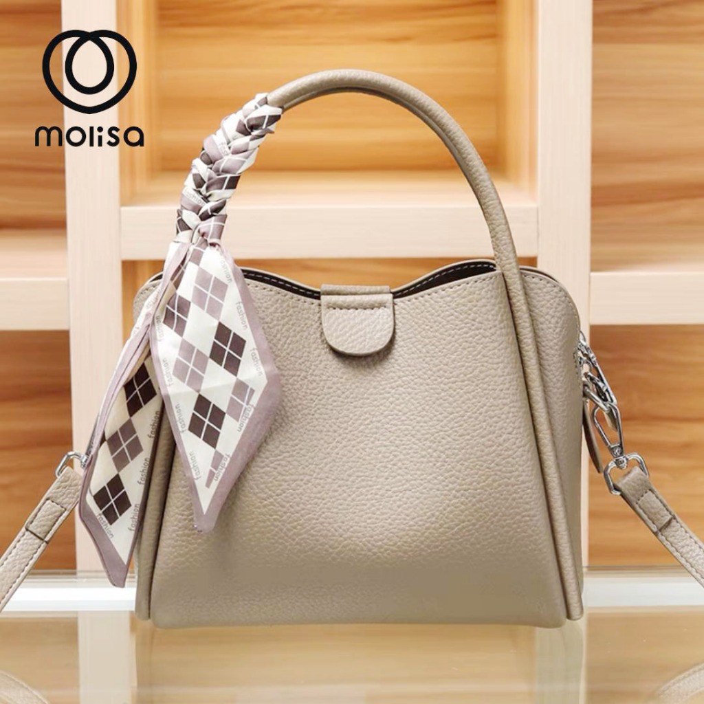 molisa กระเป๋าถือ กระเป๋าสะพายข้าง หนังวัว จุของได้เยอะ #5797 | Shopee ...