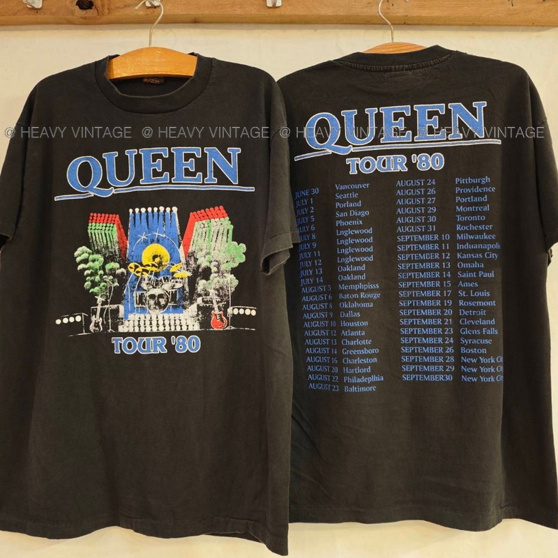 QUEEN Tour '80 ฟอกไบโอ เสื้อวิจเทจ เสื้อทัวร์ วงร๊อค heavy vintage shirt | Shopee Thailand